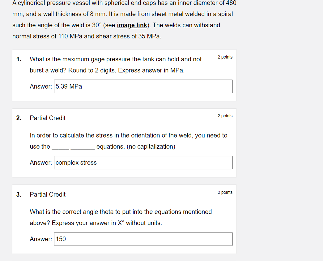 Solved A cylindrical pressure vessel with spherical end caps | Chegg.com