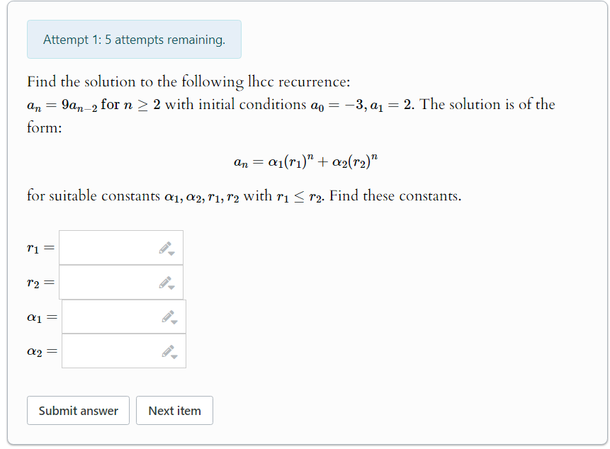 Solved Attempt 1: 5 ﻿attempts remaining.Find the solution to | Chegg.com