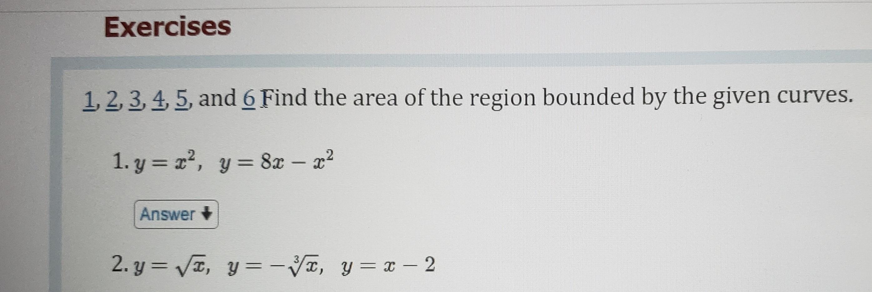 Solved Exercises 1, 2, 3, 4, 5, and 6 Find the area of the | Chegg.com