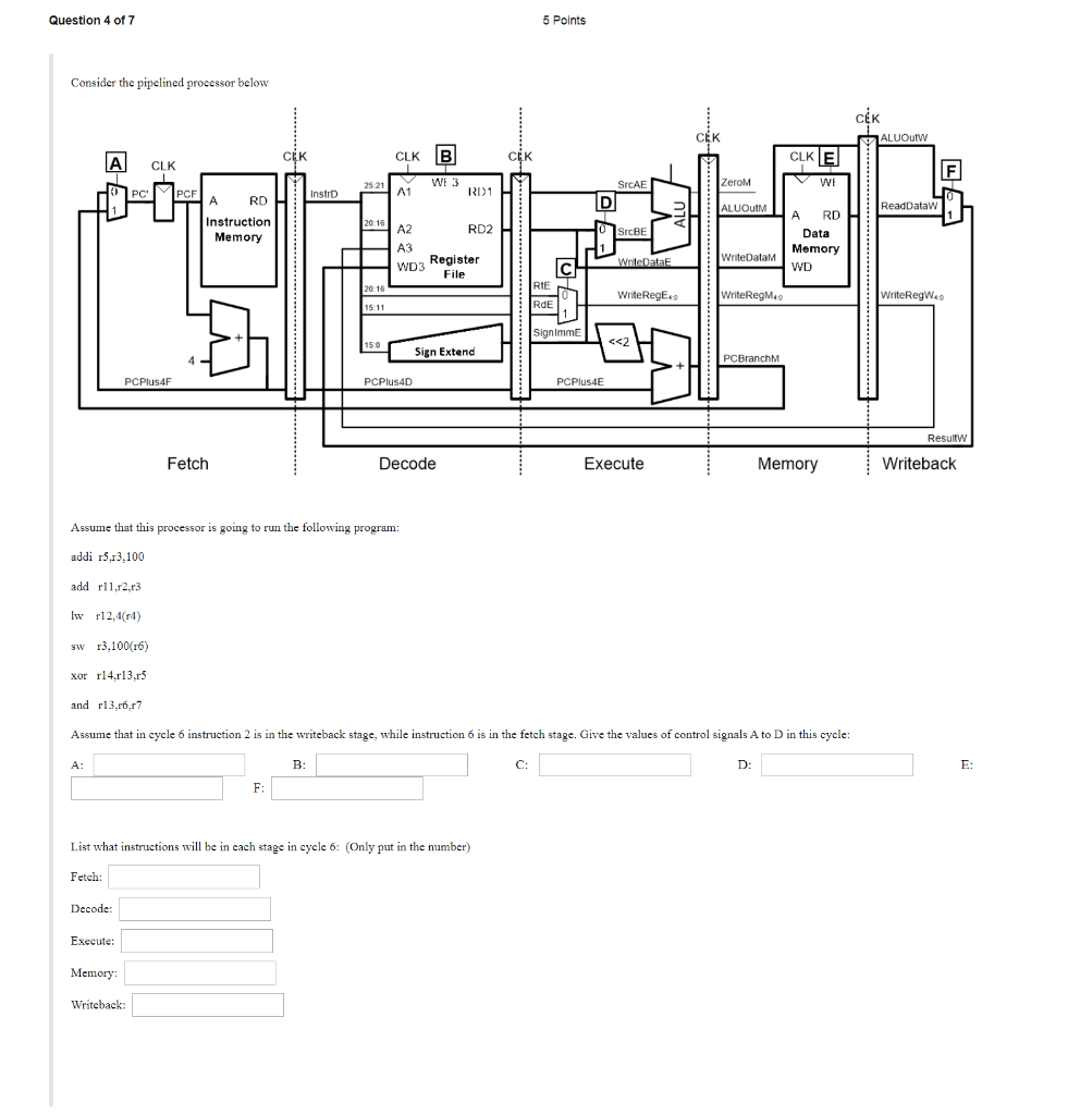 Solved Question 4 of 7 5 Points Consider the pipelined | Chegg.com