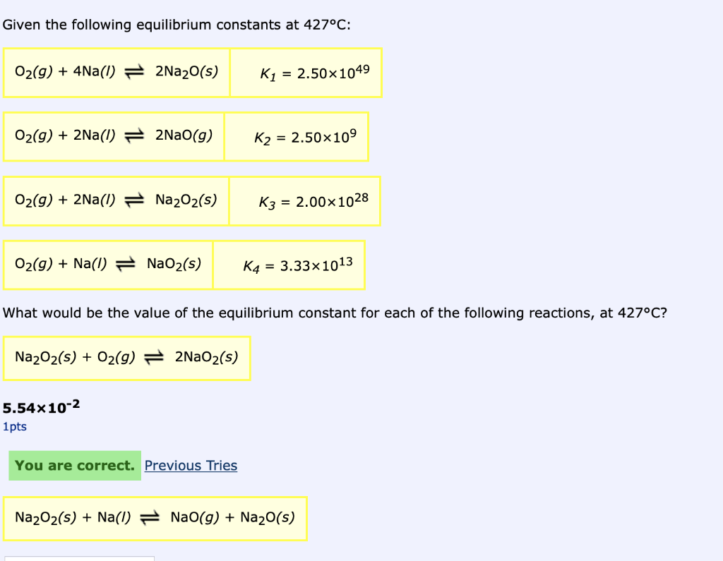 Solved Given the following equilibrium constants at 427°C: | Chegg.com