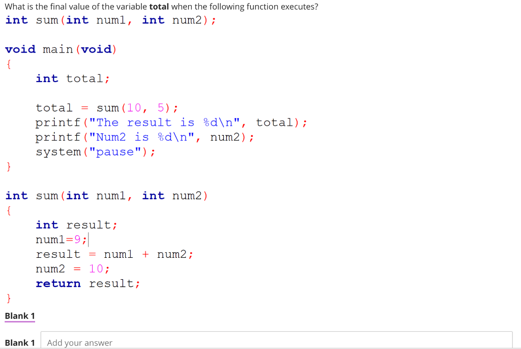 Solved What is the final value of the variable num2 when the | Chegg.com