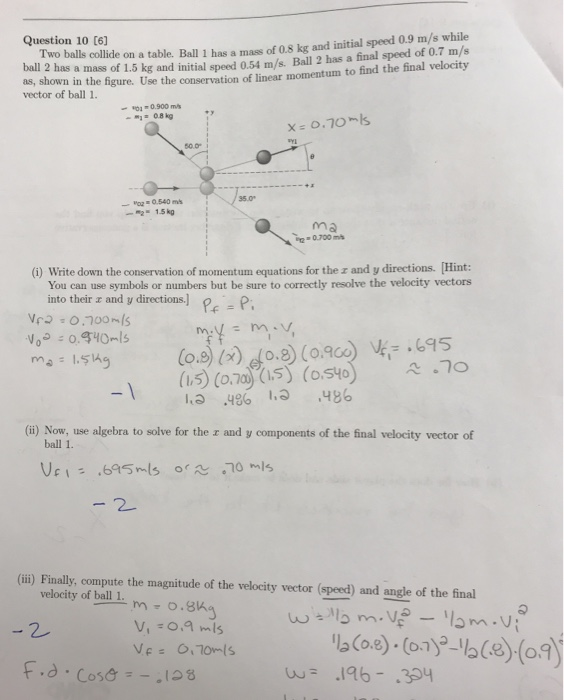 Solved Two balls collide on a table. Ball 1 has a mass of | Chegg.com