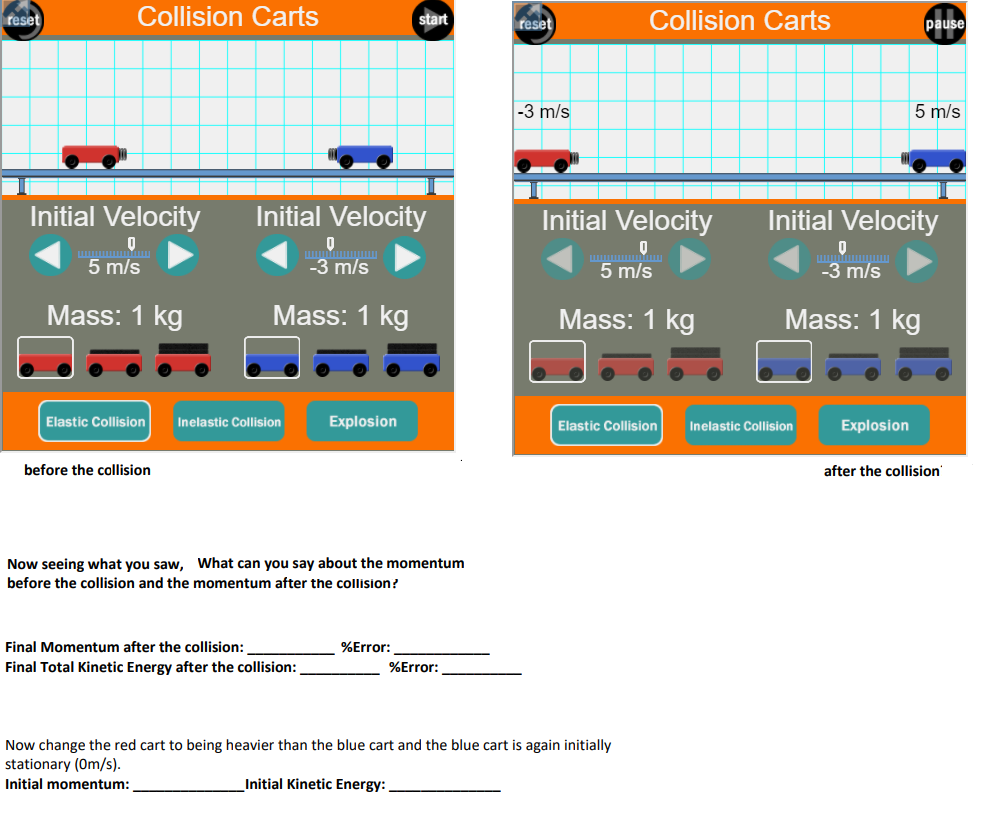 Solved reset Collision Carts start reset Collision Carts | Chegg.com