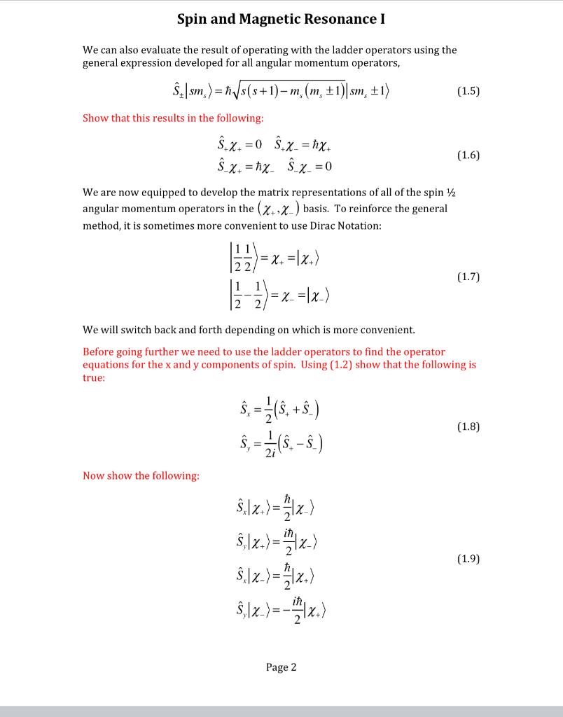 Solved Spin and Magnetic Resonance I We can also evaluate | Chegg.com