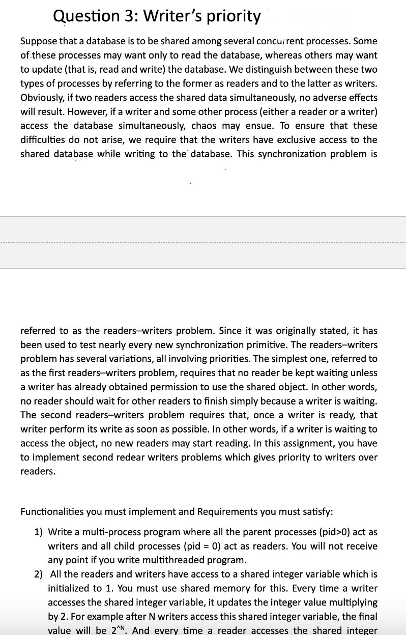 Solved Question 3: Writer's priority Suppose that a database | Chegg.com