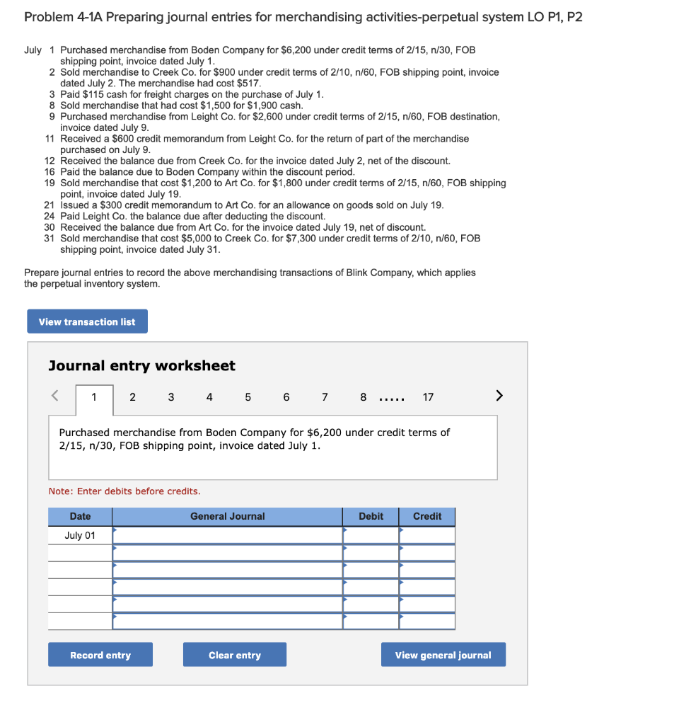 Solved Problem 4-1A Preparing journal entries for | Chegg.com