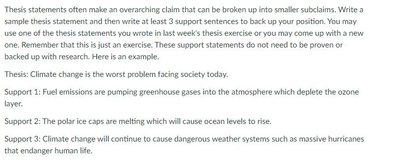 Solved Thesis statements often make an overarching claim | Chegg.com