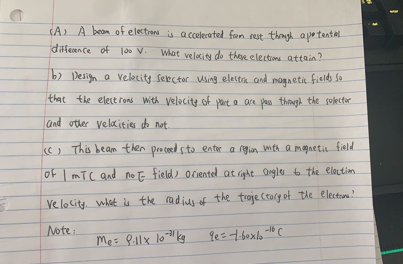 Solved Bar enter del CAL A bean of electrons is accelerated | Chegg.com