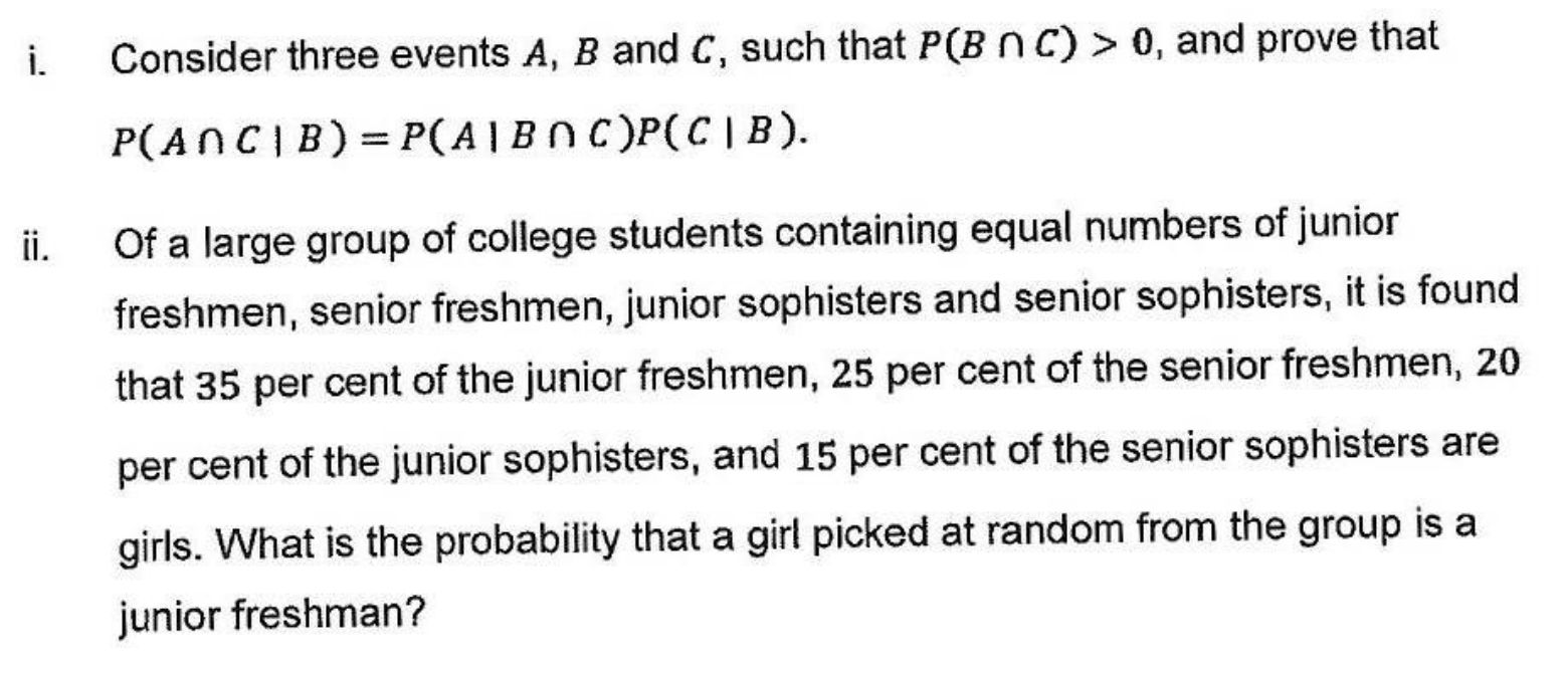 Solved i. Consider three events A,B and C, such that | Chegg.com