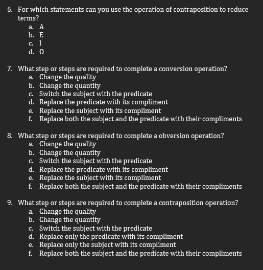 Solved 6. For which statements can you use the operation of | Chegg.com