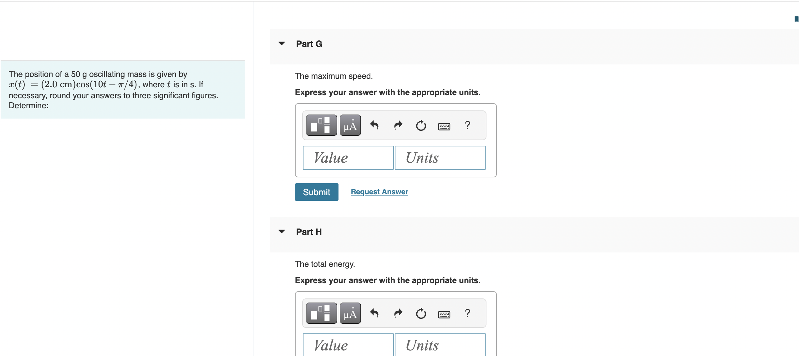 Solved The position of a 50 g oscillating mass is given by | Chegg.com