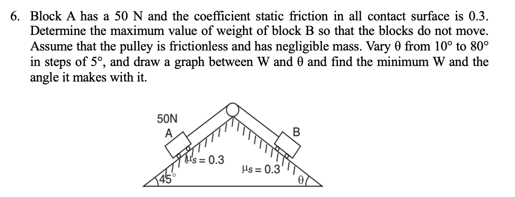 Solved 6. Block A has a 50 N and the coefficient static | Chegg.com