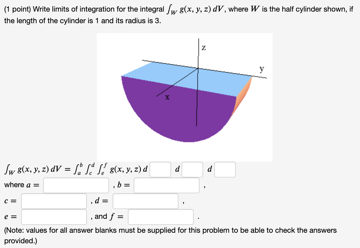 Solved (1 point) Write limits of integration for the | Chegg.com