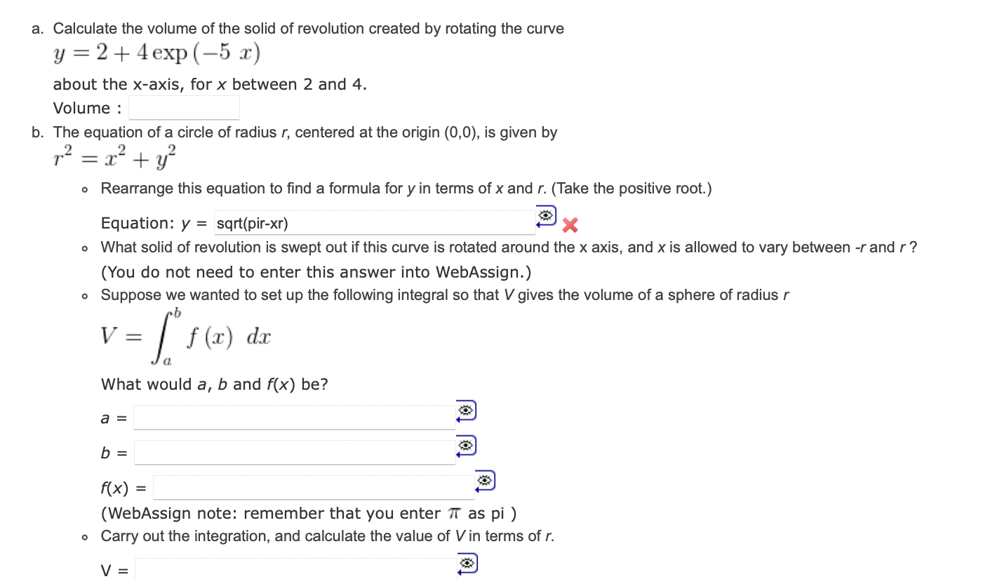 Solved Calculate the volume of the solid of revolution | Chegg.com