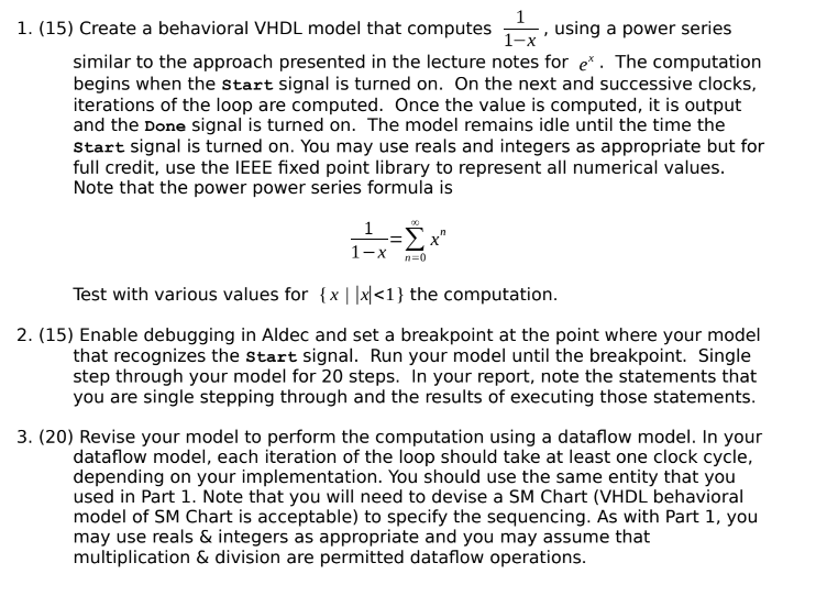 1. (15) Create a behavioral VHDL model that computes | Chegg.com