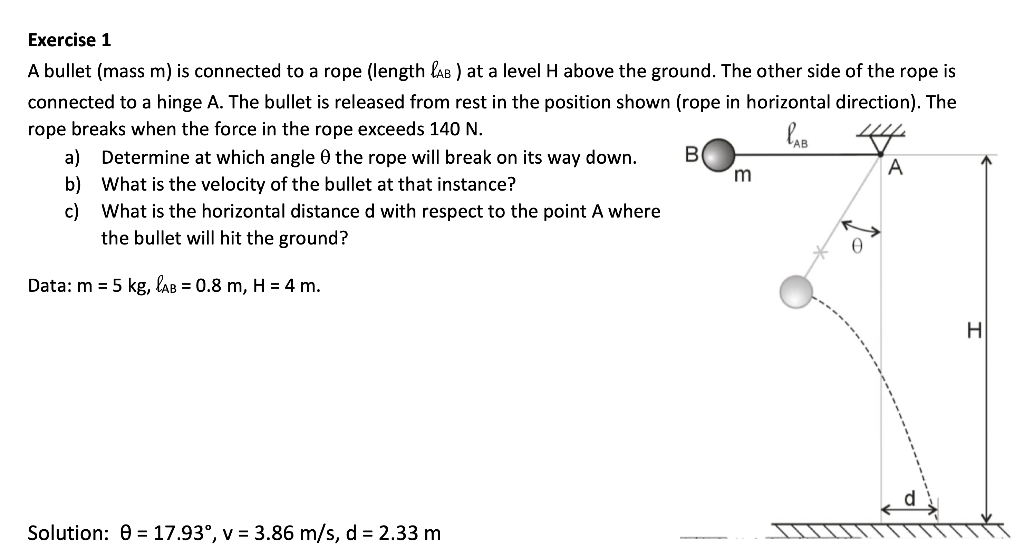Solved Exercise 1 A bullet (mass m) is connected to a rope | Chegg.com