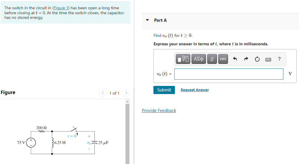 Solved The switch in the circuit in (Figure 1) has been open | Chegg.com