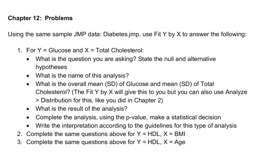 Solved Using the same sample JMP data: Diabetes.jmp, use Fit | Chegg.com