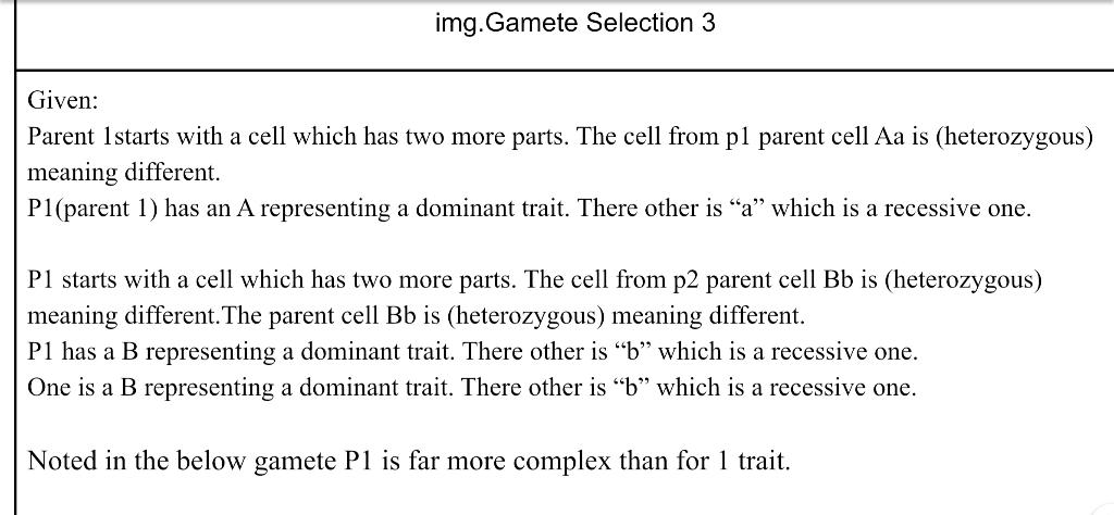 Solved img. Gamete Selection 1 Given: The parent cell has | Chegg.com