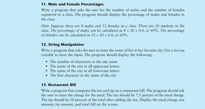 Solved 11. Male and Female Percentages Write a program that | Chegg.com