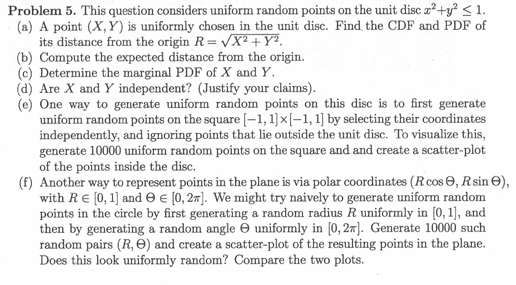 Solved Problem 5 . This question considers uniform random | Chegg.com
