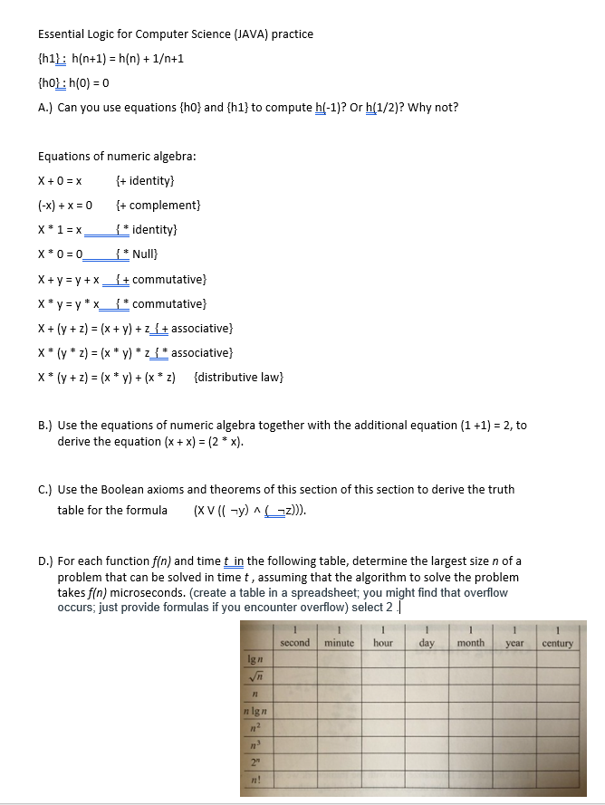 Essential Logic for Computer Science (JAVA) practice | Chegg.com