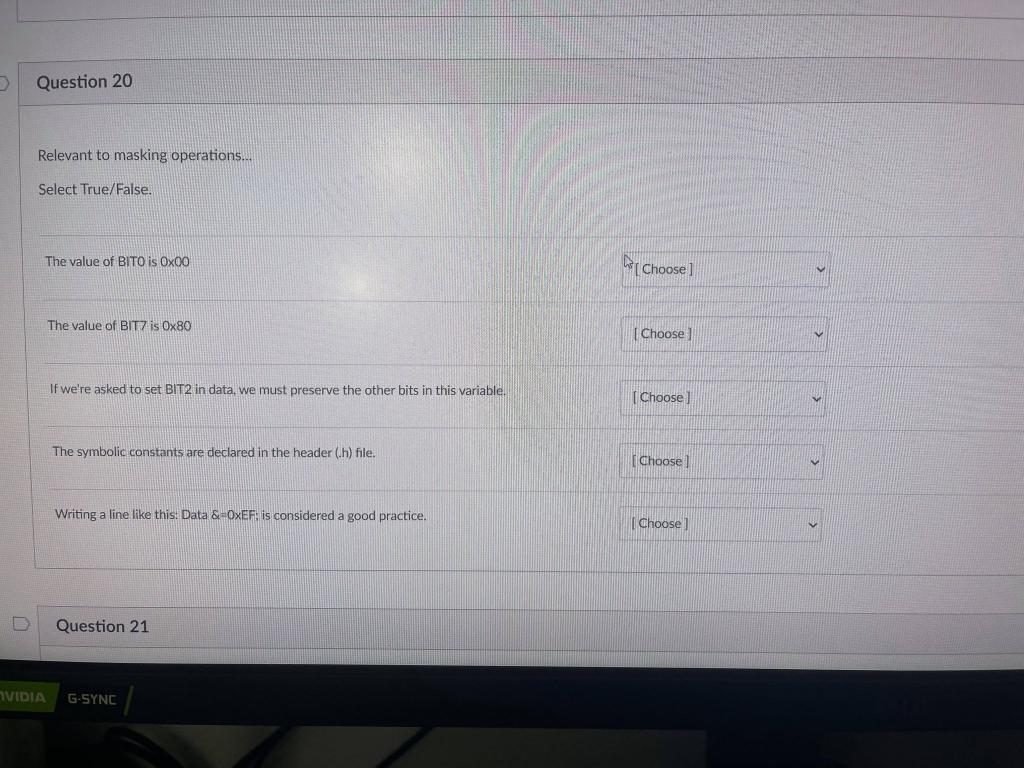 Solved Question 20 Relevant to masking operations... Select | Chegg.com