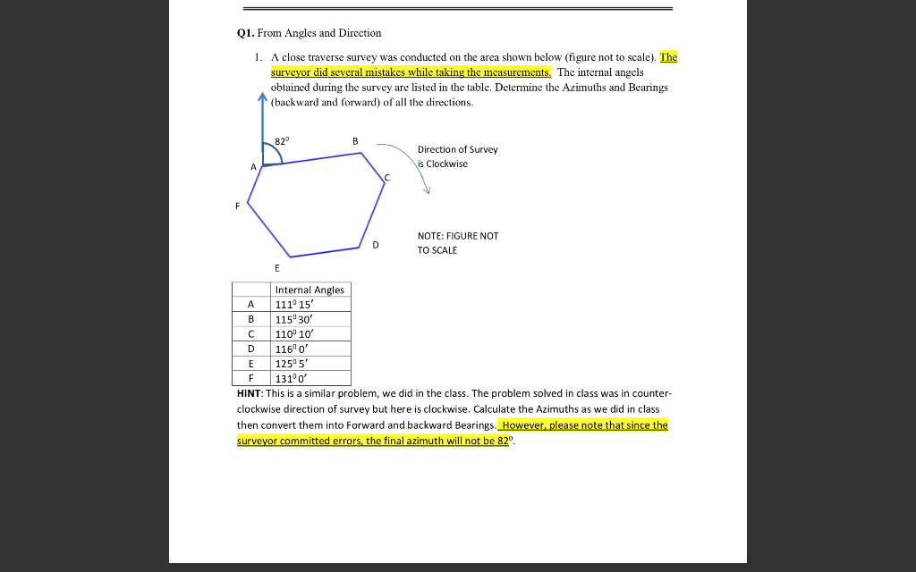 Solved Q1. From Angles and Direction 1. A close traverse | Chegg.com