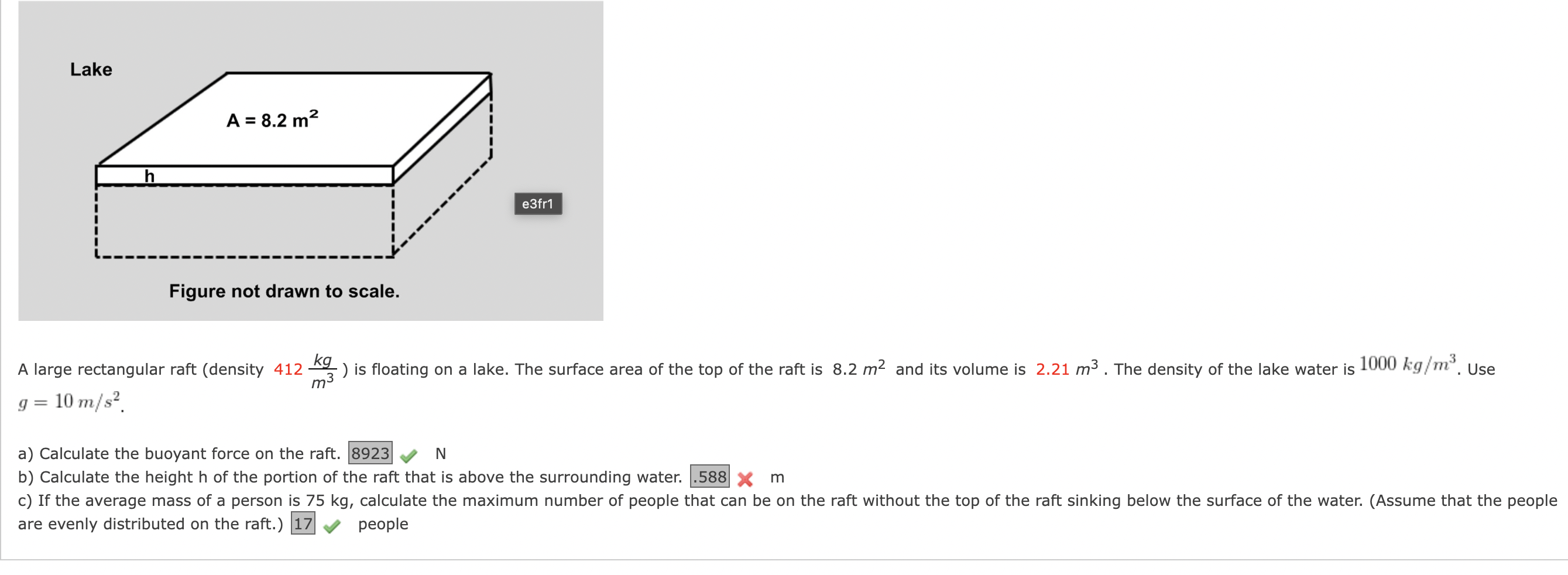 Solved A large rectangular raft (density \\( 412 | Chegg.com
