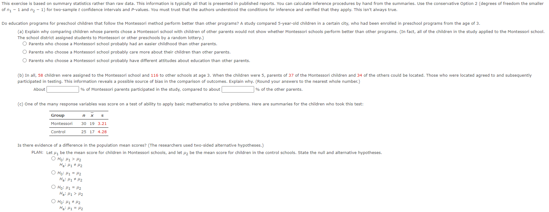 Solved This exercise is based on summary statistics rather | Chegg.com