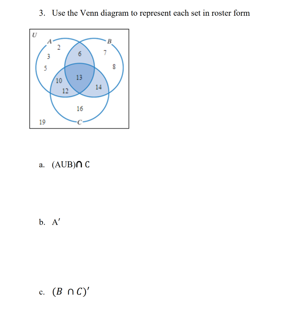 Solved 3. Use the Venn diagram to represent each set in | Chegg.com