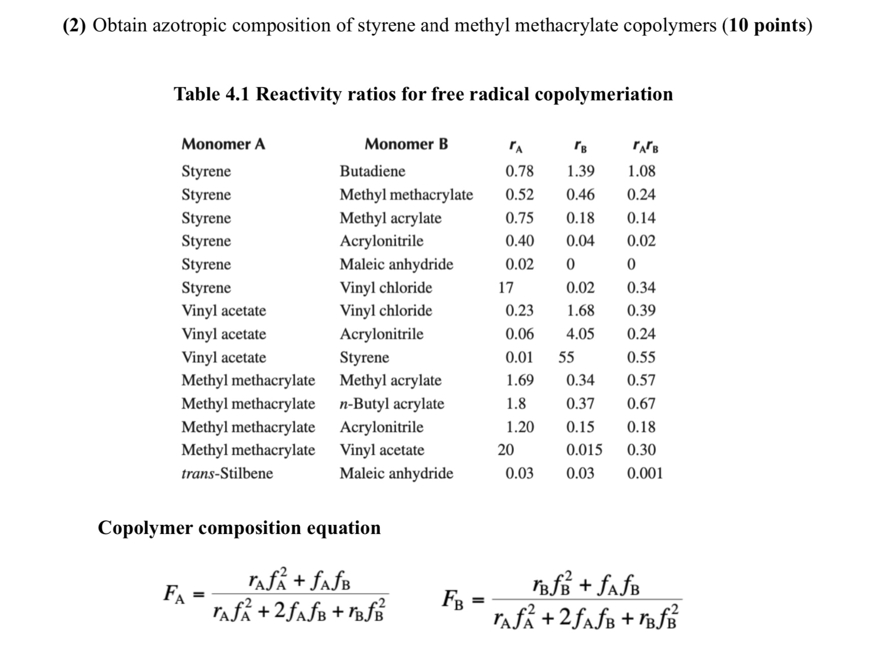 Solved Obtain azotropic composition of styrene and methyl | Chegg.com