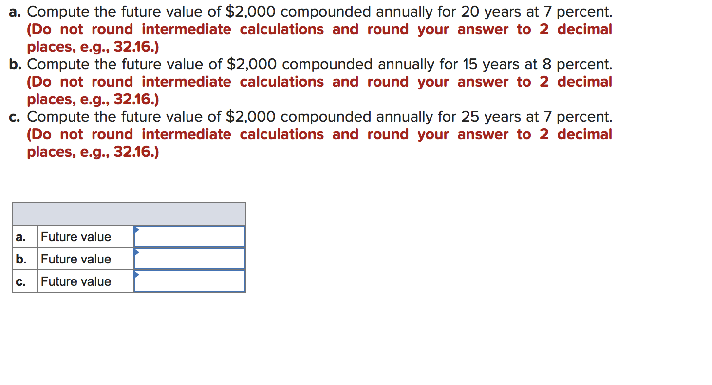 Solved a. Compute the future value of $2,000 compounded | Chegg.com