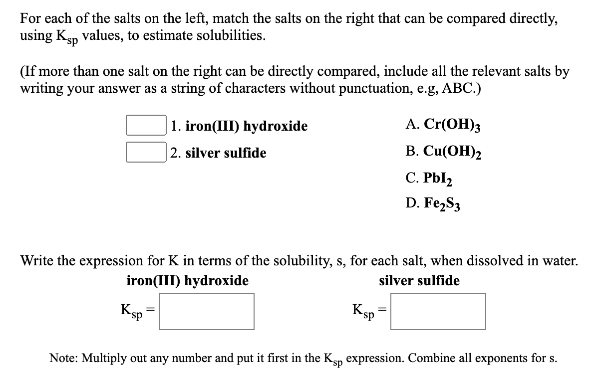 Solved For each of the salts on the left, match the salts on | Chegg.com