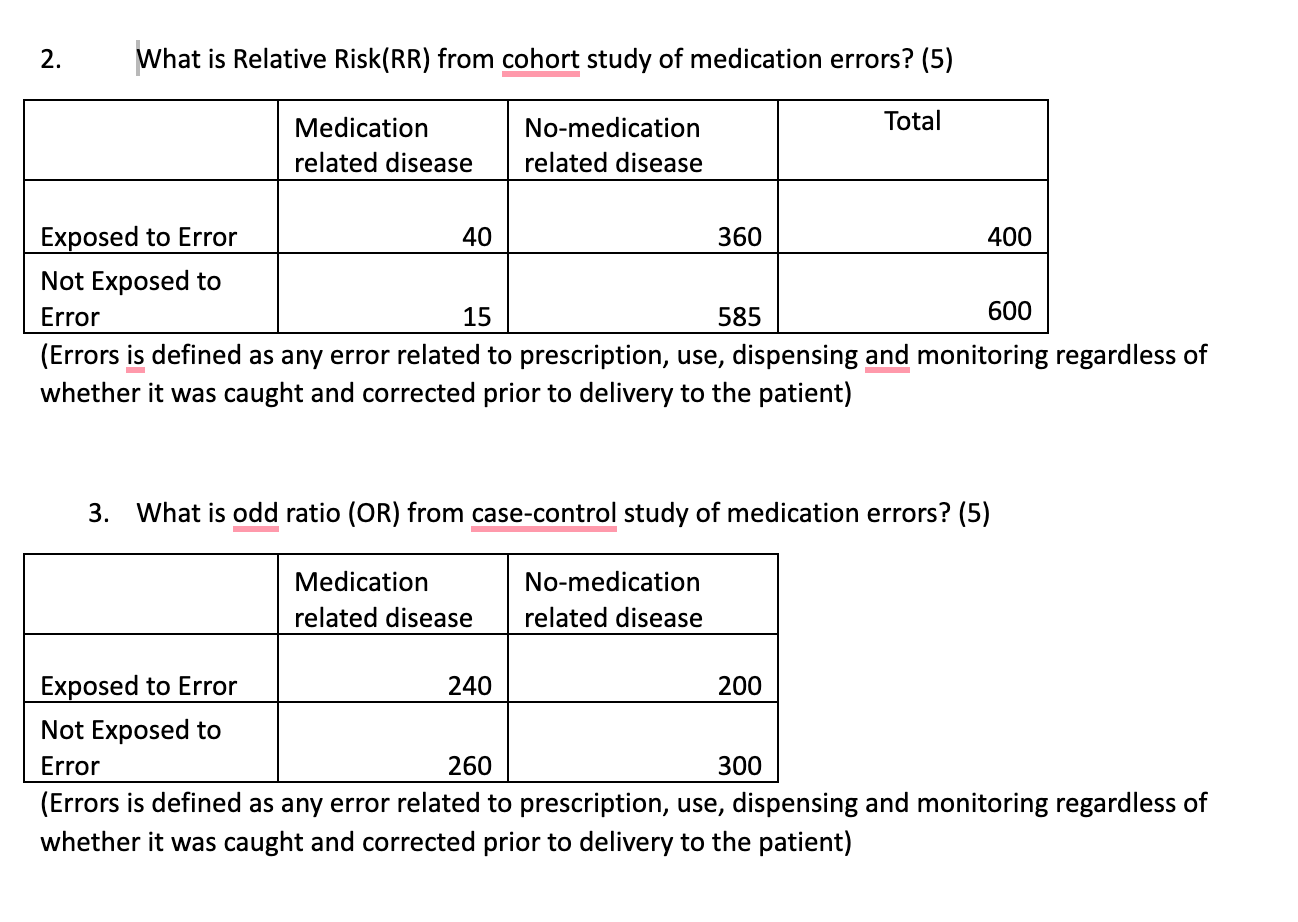Solved 2. What is Relative Risk(RR) from cohort study of | Chegg.com
