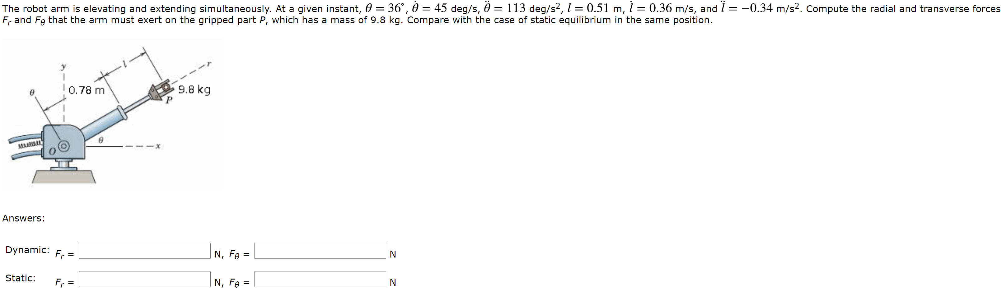 Solved The robot arm is elevating and extending | Chegg.com