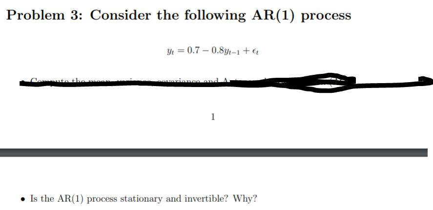 Problem 3: Consider the following AR(1) process Yt = | Chegg.com