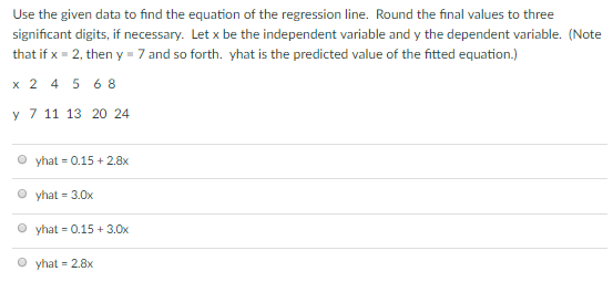 Solved Use the given data to find the equation of the | Chegg.com