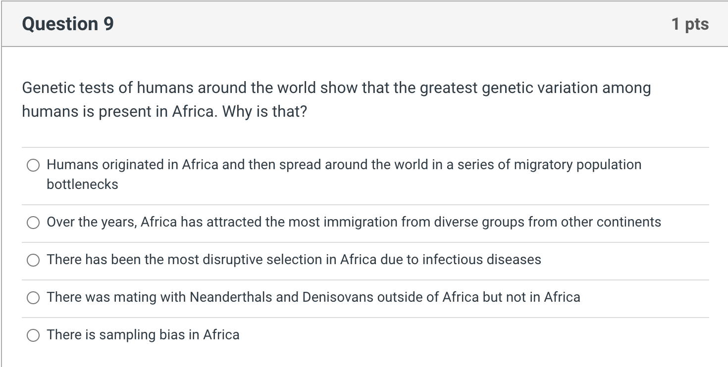 Solved Genetic tests of humans around the world show that | Chegg.com