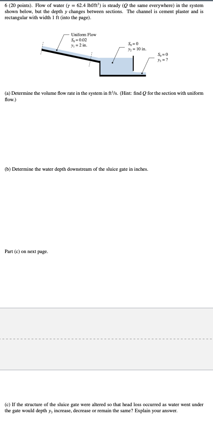 Solved 6 (20 points). Flow of water (y = 62.4 lbf/ft) is | Chegg.com