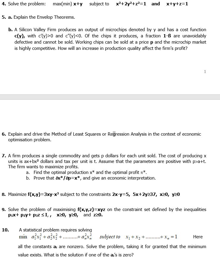 Solved 1. A Farmer's Land Allocation. A farmer has a given | Chegg.com