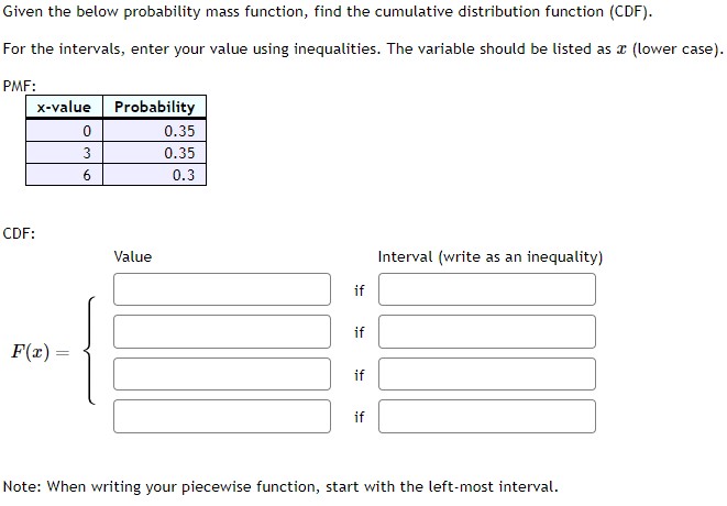 Solved Given the below probability mass function, find the | Chegg.com