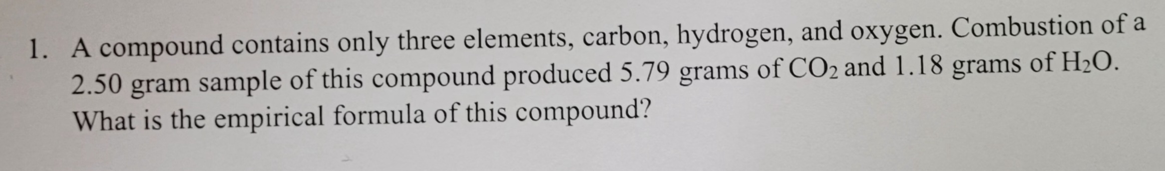 Solved 1. A compound contains only three elements, carbon, | Chegg.com