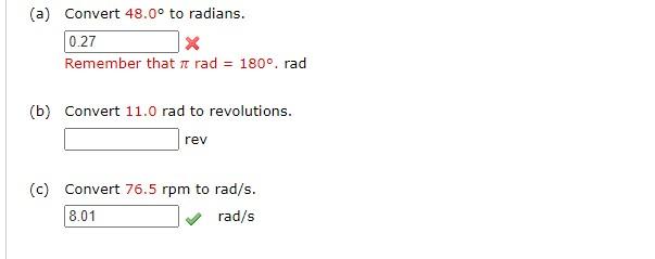 Solved (a) Convert 48.0∘ to radians. Remember that | Chegg.com