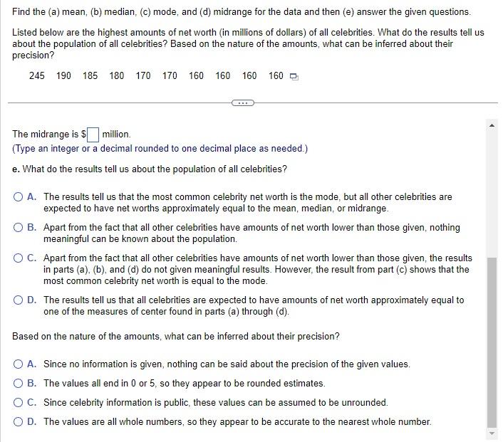 Solved Find the (a) mean, (b) median, (c) mode, and (d) | Chegg.com