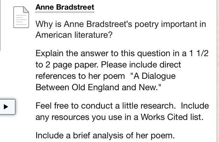 Anne Bradstreet Why is Anne Bradstreet's poetry | Chegg.com