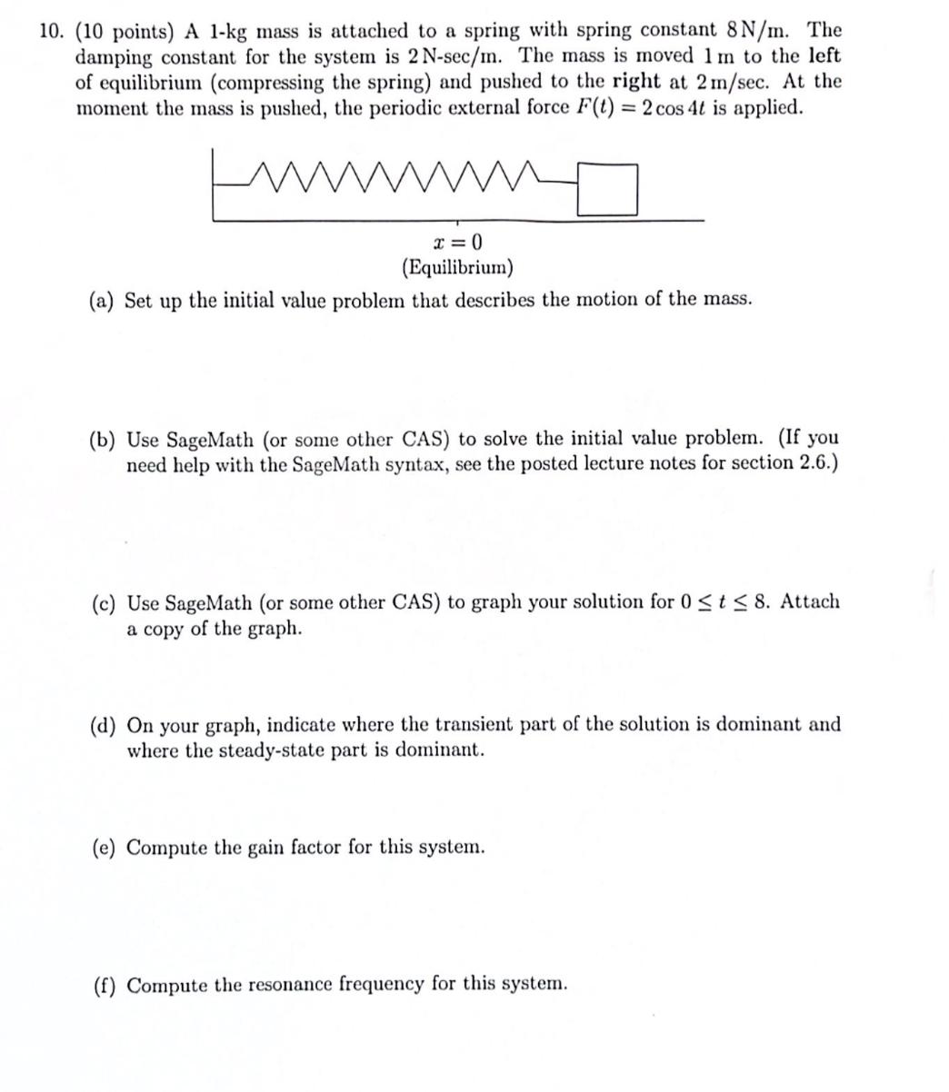 Solved ( 10 ﻿points) A 1-kg ﻿mass is ﻿attached to ﻿a spring | Chegg.com