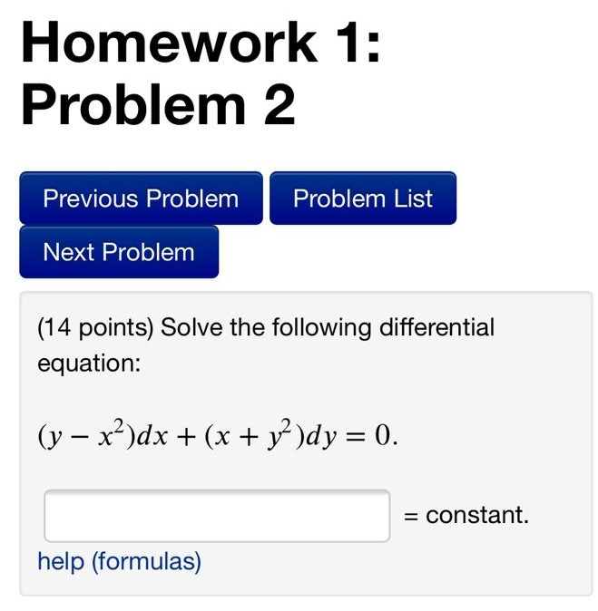 Solved Homework 1 Problem 2 Previous Problem Problem List 8661