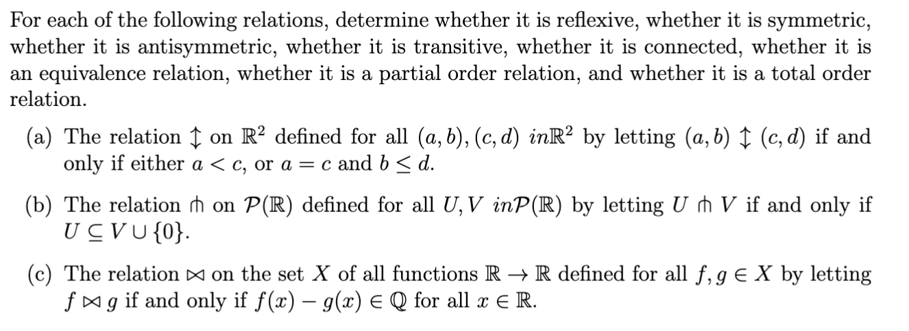 Solved For each of the following relations, determine | Chegg.com